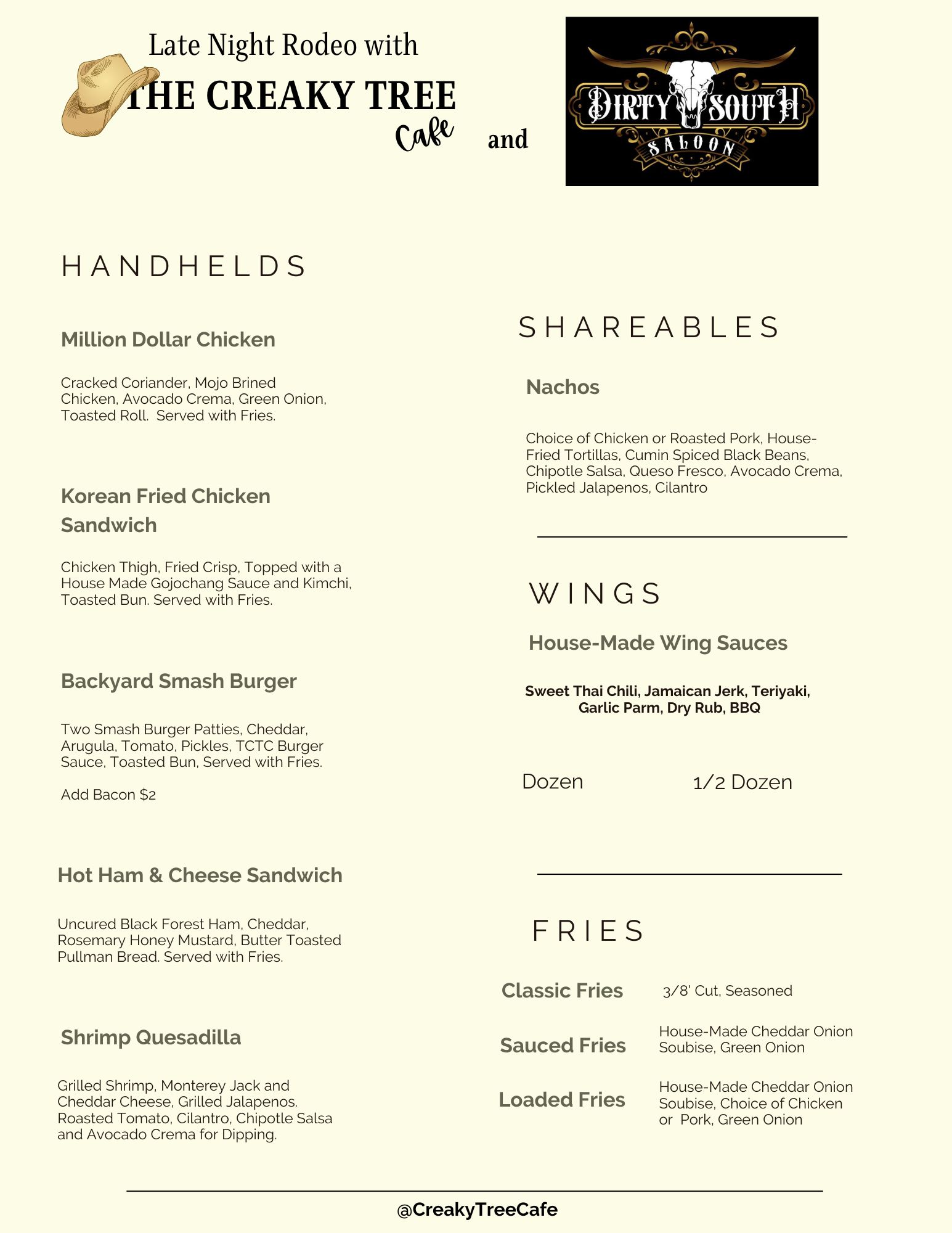 Menus – The Creaky Tree Cafe
