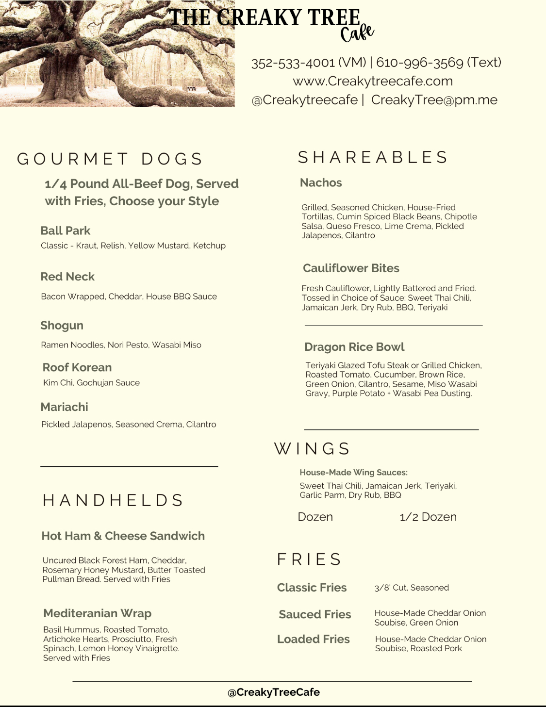 Menus – The Creaky Tree Cafe